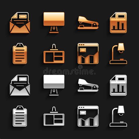 Set Identification Badge Document With Graph Chart Table Lamp Graph Infographic To Do List