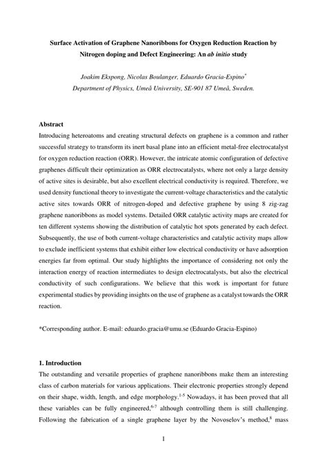 Pdf Surface Activation Of Graphene Nanoribbons For Oxygen Reduction Reaction By Nitrogen