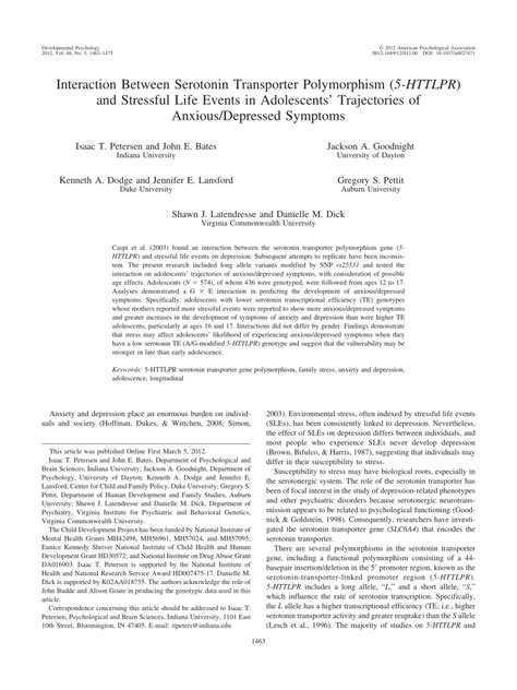 Pdf Interaction Between Serotonin Transporter Polymorphism 5 Httlpr