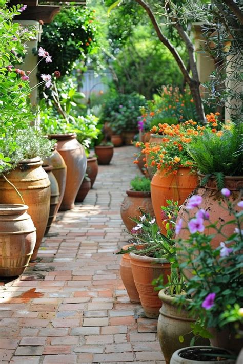 Use Terra Cotta Pots For Outdoor Garden Ideas Small Patio Garden Mediterranean Garden Design