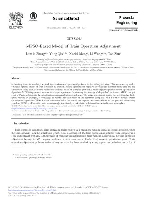 Pdf Mpso Based Model Of Train Operation Adjustment