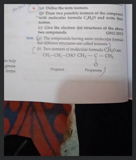 4 A Define The Term Isomers B Draw Two Possible Isomers Of The Comp