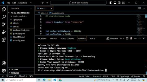 faiza kanwal on linkedin created cli based atm machine using inquirer and typescript