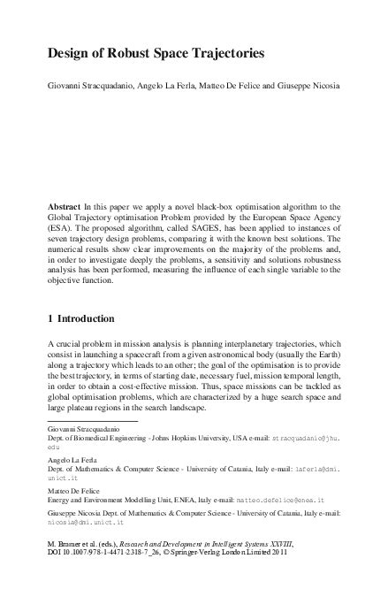Pdf Design Of Robust Space Trajectories