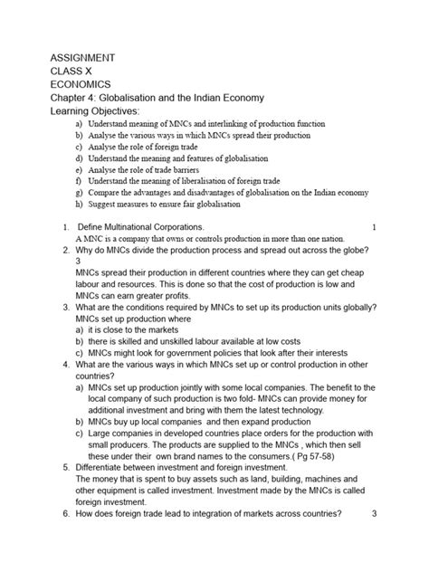 Ch4 Globalisation Notesdocx Pdf Multinational Corporation