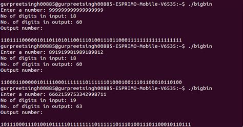 C Language Programming Very Very Large Decimal Numbers To Binary