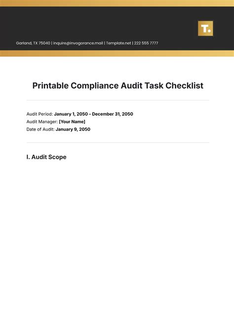 Free Printable Compliance Audit Task Checklist Template To Edit Online