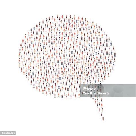 많은 사람들이 실루엣을 흰색 배경에 고립 된 연설 거품 모양으로 붐비고 있습니다 벡터 일러스트 레이 션 대화 풍선 문자 기호에