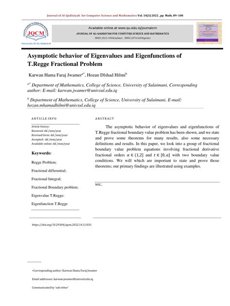 Pdf Asymptotic Behavior Of Eigenvalues And Eigenfunctions Of T Regge