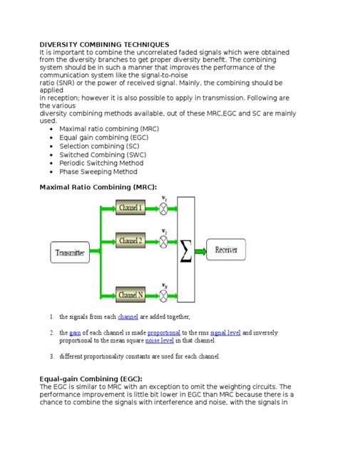 Diversity Combining Techniques Signal To Noise Ratio Telecommunications