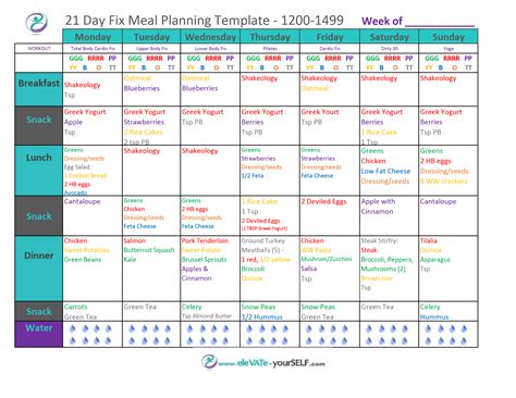 21 Day Fix Meal Plan Printable