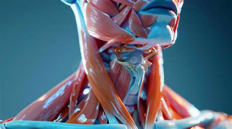 3d Rendering Of Human Neck Anatomy Showing Muscles And Tendons In Detail Stock Illustration