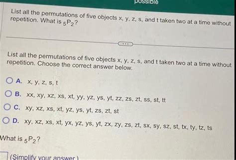 Answered Possible List All The Permutations Of Five Objects X Y Z S