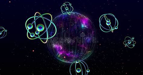 Animation Of Atom Models Spinning And Globeon Black Background Stock Video Video Of