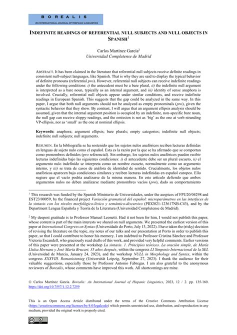 Pdf Indefinite Readings Of Referential Null Subjects And Null Objects