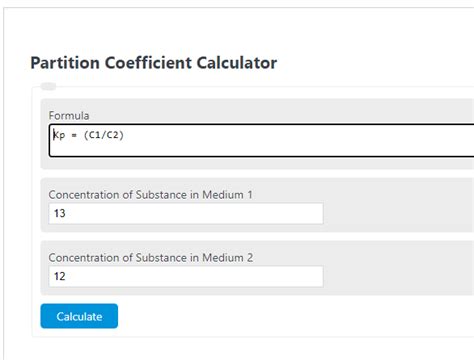 Partition Coefficient Calculator Calculator Academy