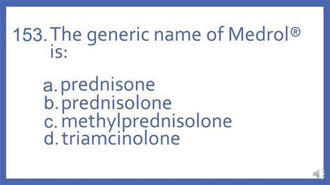 Top 200 Drugs Practice Test Question The Generic Name Of Medrol Is Youtube