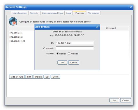 Server Settings General Settings IP Access