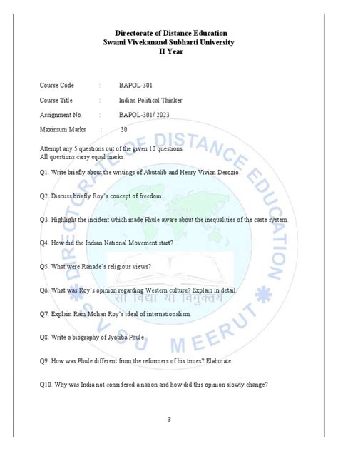 Indian Political Thinkers An Assignment Covering Key Figures Like Ram