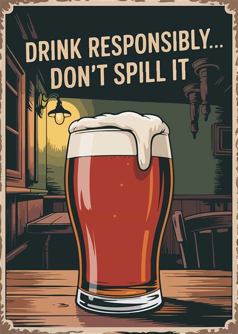 Drink Responsibly Dont Spill It Poster Poster Picture Metal Print