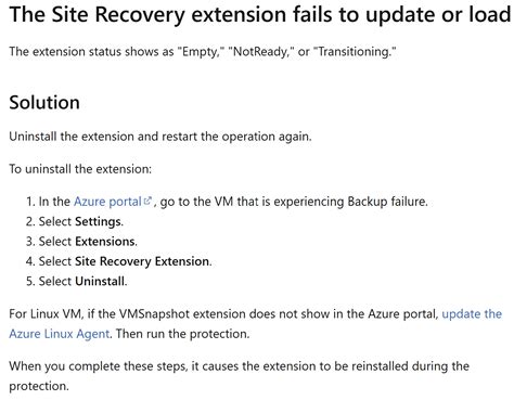 the siterecovery windows azure vm extension failed with status stuck in