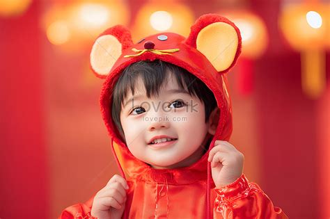 마우스 모자를 쓰고있는 동양 소년