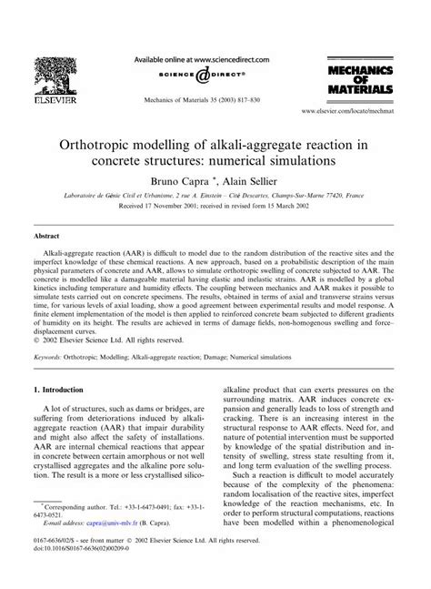 Pdf Orthotropic Modelling Of Alkali Aggregate Reaction In Concrete Structures Numerical