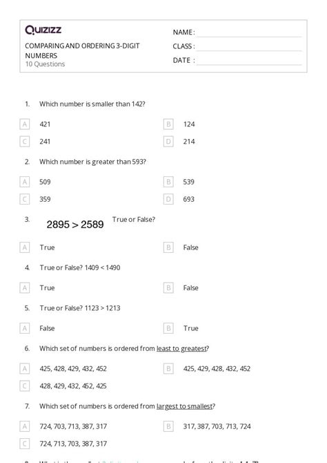 50 Comparing Two Digit Numbers Worksheets For 3rd Class On Quizizz Free And Printable