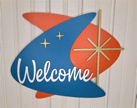 Mid Century Modern Welcome Sign Atomic Boomerang Mid Century