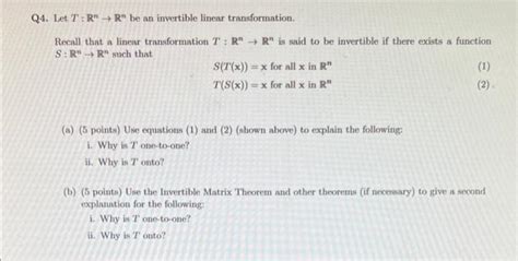 Solved 4 Let T Rn→rn Be An Invertible Linear