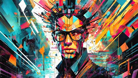 Fragmented Abstract Glitch Art Of A Man With Glasses Background Stock Illustration