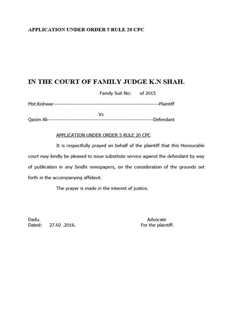 Application Under Order 5 Rule 20 Cpc Pdf Affidavit Lawsuit