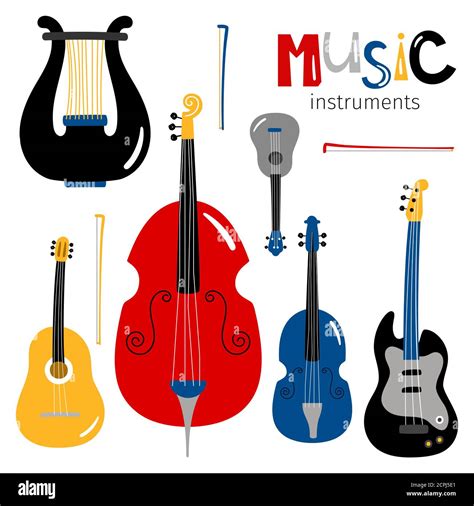Vector Stringed Musical Instruments Icons Isolated On White Background Illustration Of Guitar