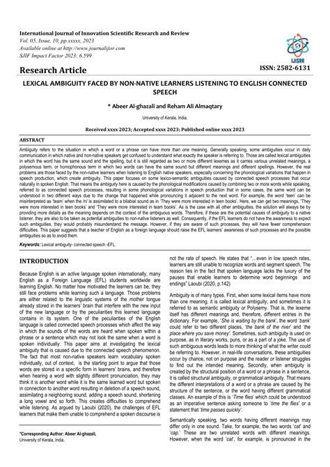 Pdf Lexical Ambiguity Faced By Non Native Learners Listening To English Connected Speech