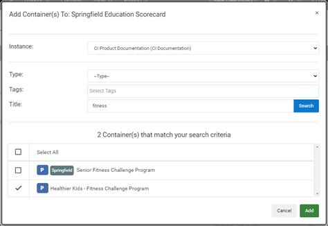 adding an existing container to a scorecard