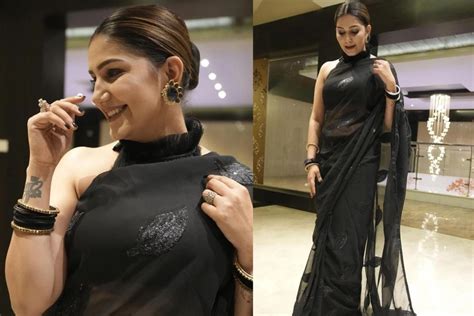 Sapna Choudhary Slayed With Her Sizzling Dance Moves In Black Transparent Saree Fans Could Not