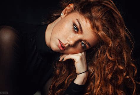 Girl Model Redhead Black Hand Face Freckles Woman Coolwallpapers Me