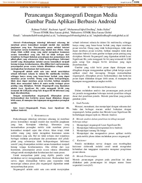 Pdf Perancangan Steganografi Dengan Media Gambar Pada Aplikasi Berbasis Androi
