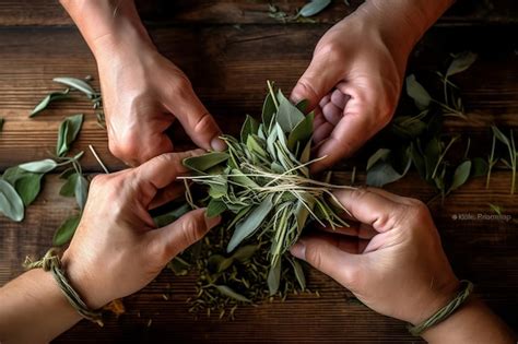 premium ai image topview sage smudge stick crafting stringwrapped leaf bundle generated ai