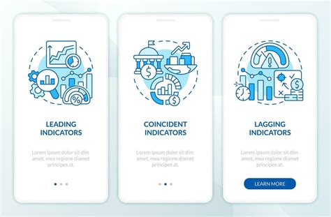Economic Indicators Types Blue Onboarding Mobile App Screen Analytics Walkthrough 3 Steps
