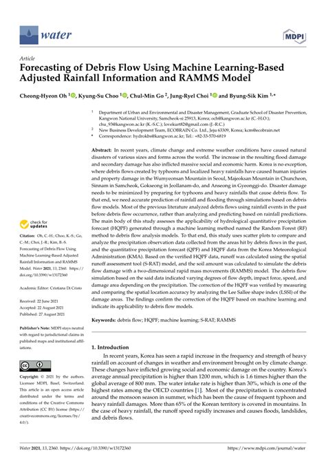 Pdf Forecasting Of Debris Flow Using Machine Learning Based Adjusted Rainfall Information And