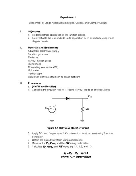 Lab 1 Diode Application Experiment 1 Experiment 1 Diode Application