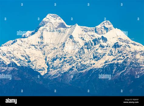 Nanda Devi And Nanda Khat Himalayan Peaks In Close Up View From Binsar Uttarakhand India Stock