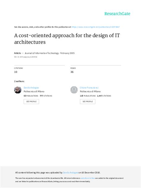Pdf A Cost Oriented Approach For The Design Of It Architectures