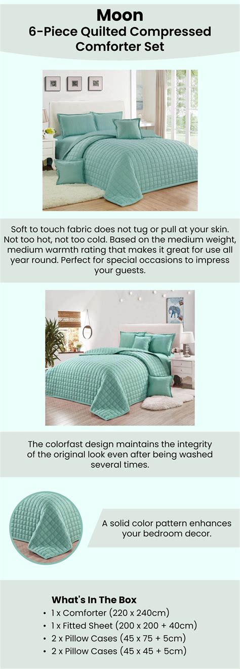 Moon 6 Piece Quilted Compressed Comforter Set King Size Microfiber Green 220x240cm Ksa Riyadh