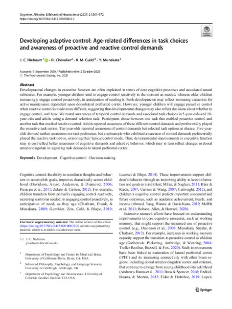 Pdf Developing Adaptive Control Age Related Differences In Task Choices And Awareness Of