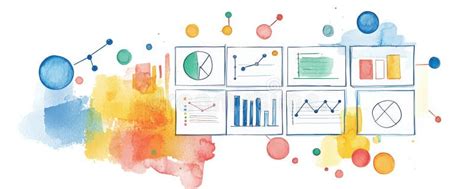 Vibrant Watercolor Illustration Featuring Charts And Graphs Perfect For Data Visualization And