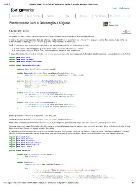 Desafio Datas Curso Online Fundamentos Java E Orientação A Objetos Algaworks Pdf Java