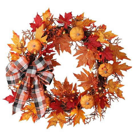 Haute Decor Lighted Wreath With Auto Timer 24 Inch Halloween Pumpkin