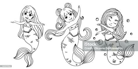 นางเงือกการ์ตูนน่ารัก สมุดระบายสี นางเงือกน้อย สิ่งมีชีวิตที่มีมนต์ขลัง